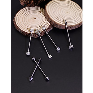 Vsnnsns 14G Industrial Piercing Jewelry Industrial Earrings Industrial Barbell Surgical Steel Cartilage Earrings Industrail Piercing 1 1/2"(36mm) Bar Length for Women Men 6PCS Silver