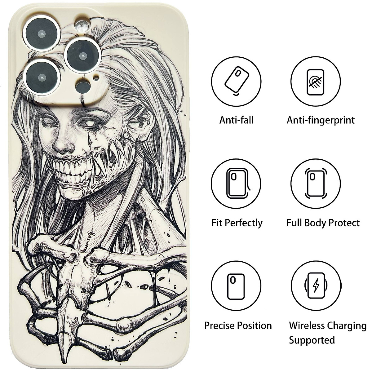 Shegazzi Compatible with iPhone 14 Pro Max Case, Halloween Skull Skeleton Phone Case for Apple iPhone 14 Pro Max, Slim TPU Liquid Silicone Phone Case Full Body Protective Cover