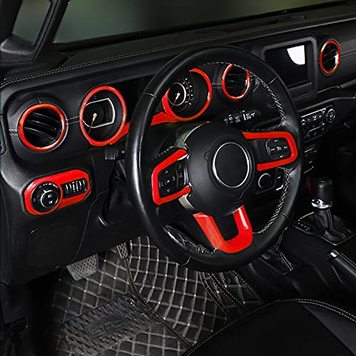 CheroCar 21PCS Full Set Interior Decoration Trim Kit for 2018-2021 Jeep Wrangler JL JLU & Gladiator JT Steering Wheel, Air Conditioning Vent, Reading Light, Speaker (Red)