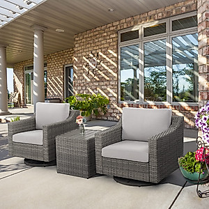 HAPPATIO Patio Chairs Set of 2, 360-Degree Swivel Outdoor Chairs, 3 Piece Wicker Patio Bistro Set with Comfortable Cushions and Sturdy Rattan Table for Yard, Porch, Balcony(Grey)