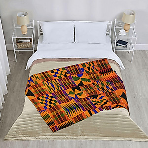 LELEMATE African Tribal Ethnic Kente Print Plush Throw Blanket for Boys Girls Teens Soft Flannel Bed Blanket for Sofa Chair Office Trip Camping Outdoor Home Decor 50"x60"