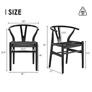 Wood Wishbone Dining Room Chairs Set of 2 Mid Century Modern Wooden for Your Beach House, 16.5" D x 20" W x 30" H, Full Black