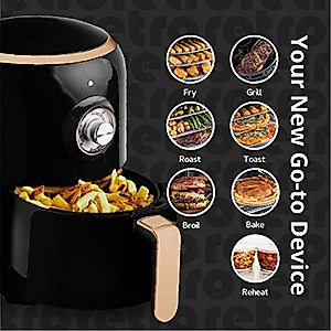 Aria Premium 2 Qt. Retro Style Ceramic Air Fryer, Black/Stainless Trim