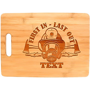 Fire Fighter Gifts For Adults Personalized First In Last Out Firefighter Helmet Big Rectangle Personalized Bamboo Cutting Board