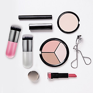 2 Pieces Foundation Brush Chubby Makeup Brush Kabuki Makeup Brush Travel Powder Brush for Blending Liquid, Cream or Powder Cosmetics (white and rose gold, pink and silver)