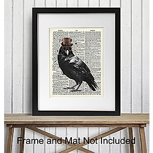 Steampunk Edgar Allan Poe The Raven Wall Art - Gothic Home Decor - Goth Room Decor - Renaissance Hipster Dictionary Art Accessories for Bedroom, Living Room - Hipster Gift for Men, Women