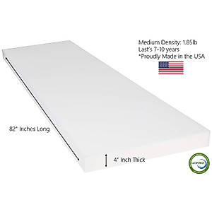 ComfortStyle Replacement Seat Cushion Upholstery Foam Pad for Sofa or Chair, 4" x 24" x 82" CertiPUR-US Certified, Extra Long