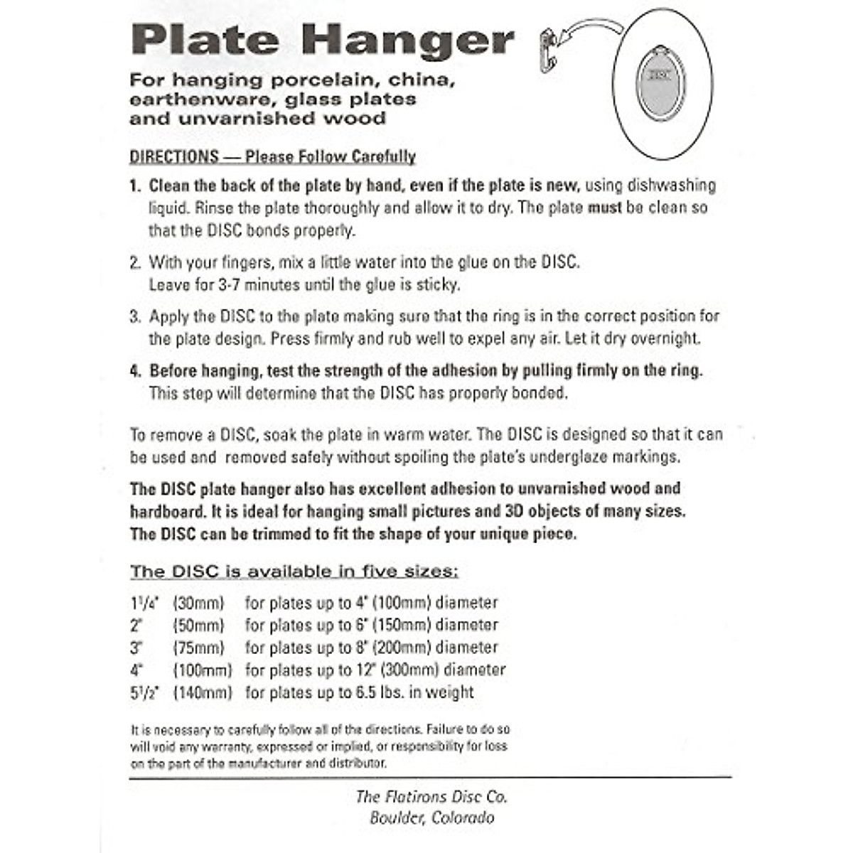 Flatirons Disc Adhesive Extra Large Plate Hanger Set (4-5.5 Inch Hangers)