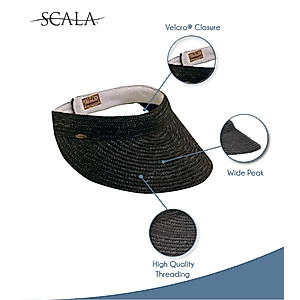 Scala Womens Sewn Braid Visor, Black, One Size