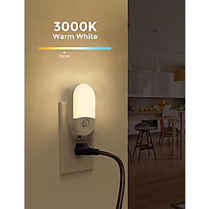 Motion Sensor Night Light Plug in, 2 Pack LOHAS Motion Activated Night Light Warm White 3000K, Dusk to Dawn Sensor, Adjustable Brightness, Plug Into Wall Night Light for Kids, Bathroom, Bedroom Light