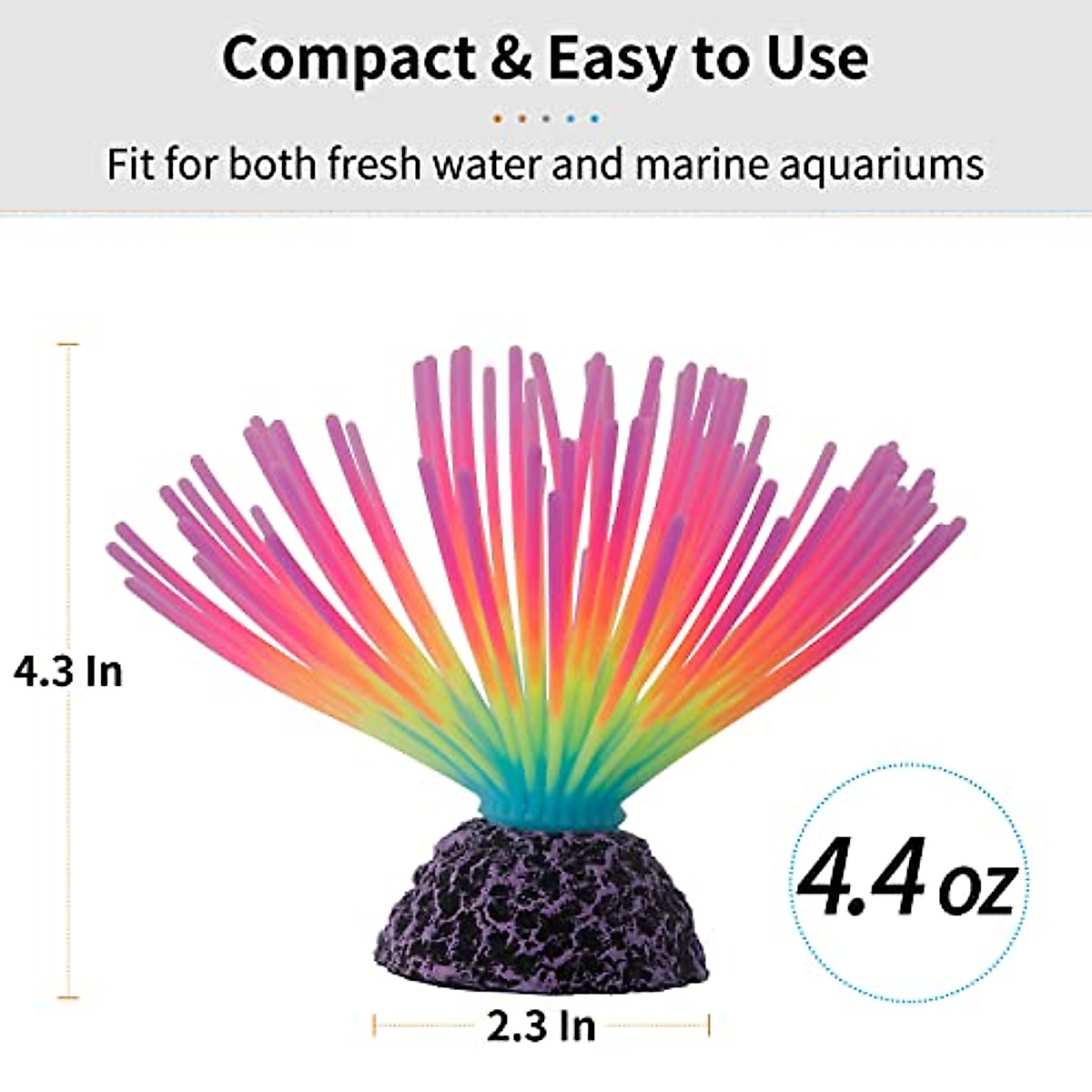 Uniclife Aquarium Imitative Rainbow Sea Urchin Ball Artificial Silicone Ornament with Glowing Effect for Fish Tank Landscape Decoration