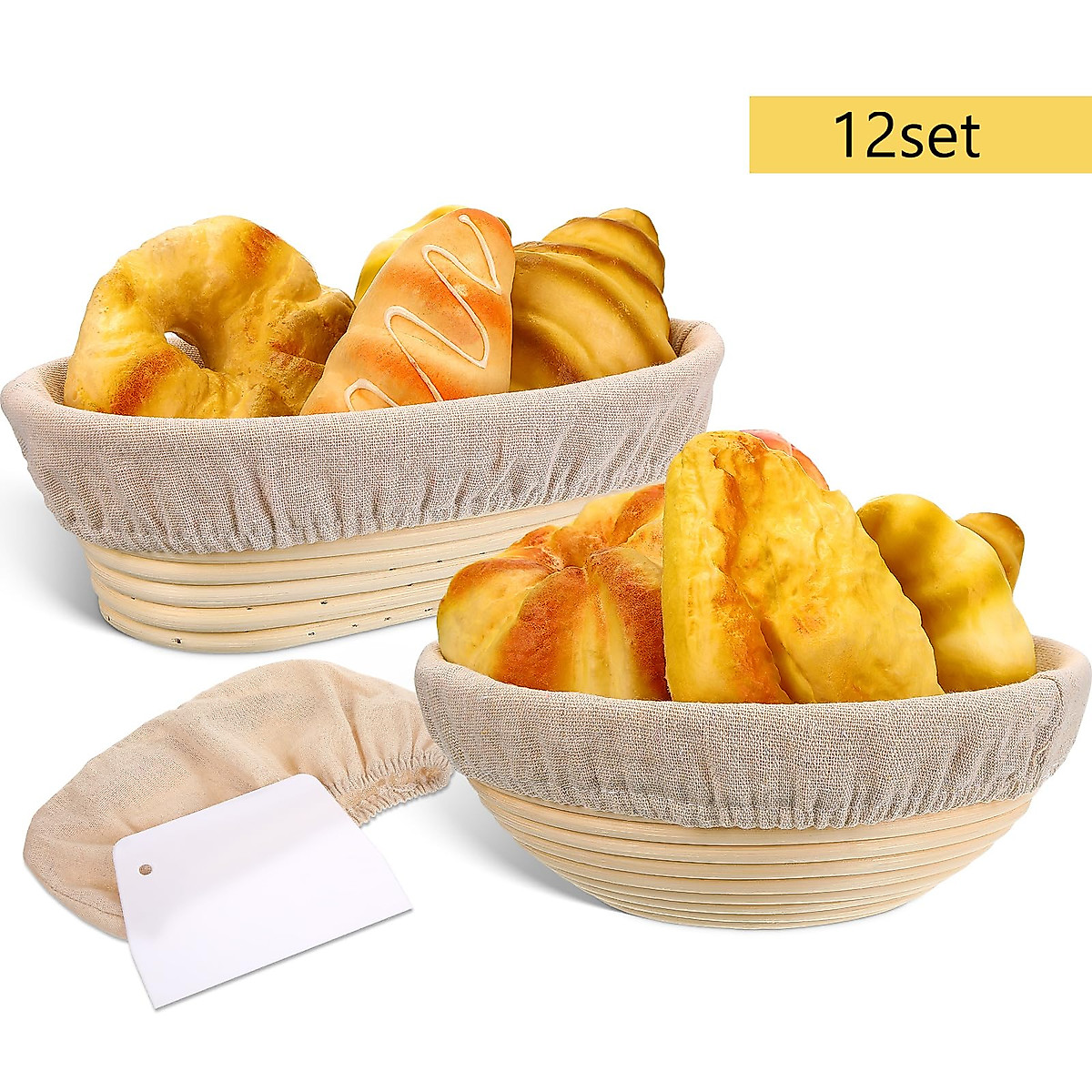 Geetery Set of 12 Proofing Basket, 10 Inch Round Oval Cane Bread Proofing Baskets with Sourdough Bread Baking Supplies, Making Kit for Dough Baking