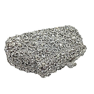Boutique De FGG Women Silver Crown Minaudiere Evening Bags Flower Crystal Clutch Purses Wedding Clutch