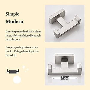 Suyar Double Bath Towel Hook, SUS304 Stainless Steel Double Robe Hook, Bathroom Kitchen Towel Hanger, Hand Towel Holder for Wall, Brushed Nickel