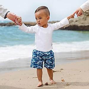 green sprouts Boys' Trunks with Built-in Reusable Swim Diaper, Navy Tidal Waves, 3T