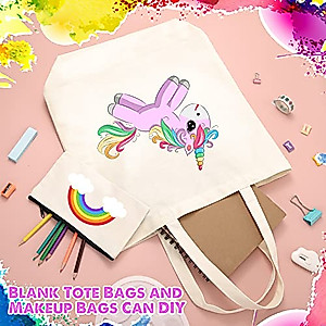 20 Pieces Canvas Tote Bags Bulk, Blank Plain Canvas Bag, Reusable Grocery Shopping Cloth Bags with Handles, Blank Canvas Makeup Bags with Zipper for DIY (White)