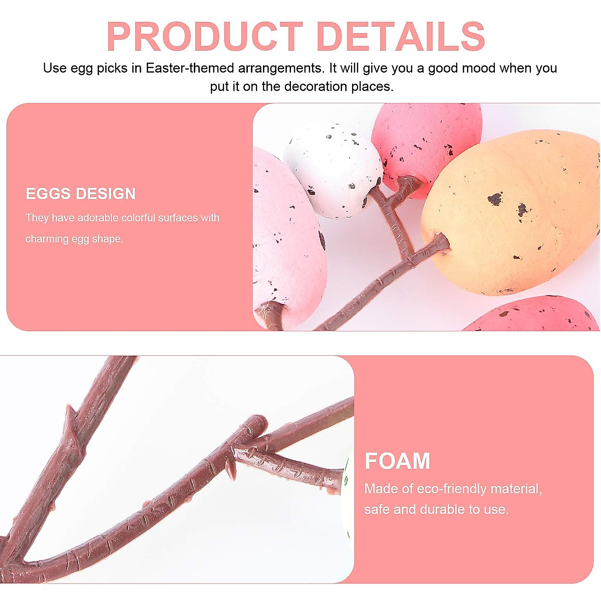 LUOZZY 8pcs Easter Egg Picks Artificial Easter Eggs Branches Flower Picks Fake Eggs Bouquet for Spring Easter Party Garden Yard Home Vase Decor