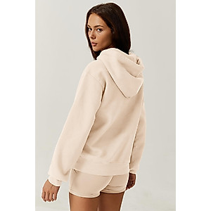 QINSEN Pullover Hoodie with Kanga Pocket for Women Long SLeeve Fleece Cozy Sweatershirts Beige S