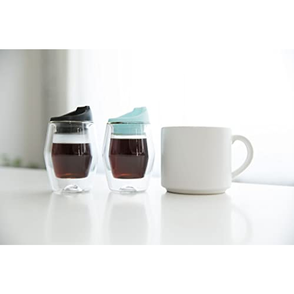 SPROGO, To-Go Espresso Cup (Almost Black) Espresso Travel Mug, 4 oz Tumbler, Double Glass Wall, Small Cortado Glasses Size, Travel mug with Lid, Reusable, Fits Cupholders