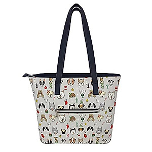 Christmas Dogs Doodle Women's Tote Bag PU Leather Shoulder Bag Handbags Purse For Work Shopping Travel