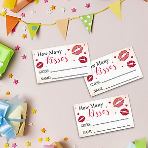 ALodr How Many Kisses are in The Jar-Baby Shower, Bridal Shower, Birthday, Christmas, Graduation Season Funny Party Game- Game Cards Kit (1 Sign & 50 Cards)