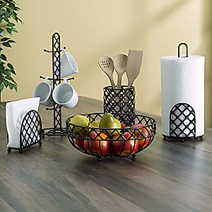 Home Basics Beautiful Heavy Duty Steel Lattice Cutlery Holder, Utensil Organizer, Rust-resistant, Free Standing, Black, 5" x 5" x 7"