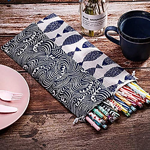 VALICLUD Portable Straw 10Pcs Cutlery Drawstring Bags Portable Cartoon Japanese Style Spoon Chopsticks Forks Straw Cotton Linen Bag Silverware Holder Pouch for Home Outdoor Picnic Portable Chopsticks