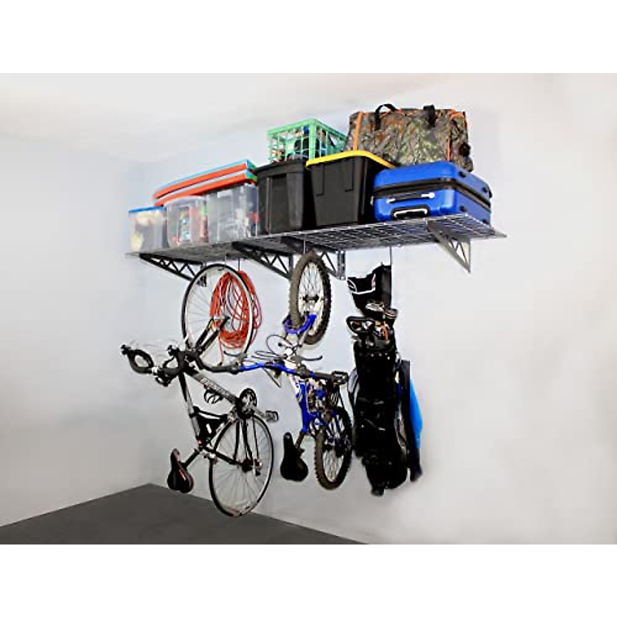 SafeRacks Wall Shelves - 2 Pk 18"x48" Wall Mountable Shelving Unit for Storage Rack, Pantry Shelves, Utility Shelving, Heavy Duty Shelves w/ 4 Versatile Accessory Hooks, 500lbs Capacity, Hammertone