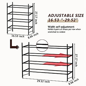 YIZAIJIA Shoe Rack Storage Organizer 4 Tier Expandable Metal Adjustable Shoe Shelf Free Standing Shoe Rack for Entryway Closet Doorway,Black