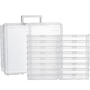 Haundry Photo Storage Box with 16 Inner 4" x 6" Photo Case, Portable Storage Organizer with Handle Craft Keeper for Picture, Stickers, Stamps, Screws, Hair Clips, Clear