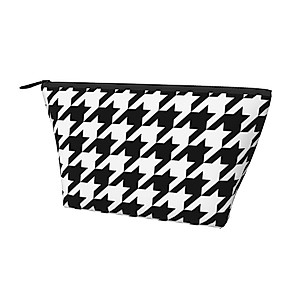 Lightweight Travel Portable Cosmetic Bag Compatible with Black And White Houndstooth, Casual Toiletry Makeup Carrying Pouch Multifunction Coin Cash Storage Cases for Women