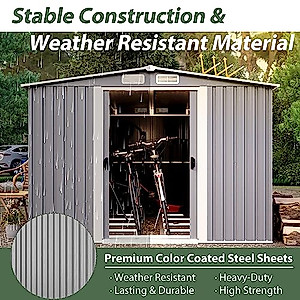 UBGO 10x8 FT Outdoor Metal Storage Shed,Waterproof Metal Garden Tool Storage Shed with Sloping Roof and Lockable Door,Garden Sheds Outdoor Shed for Backyard Garden Patio Lawn