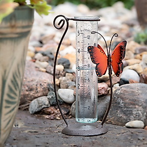 La Crosse 704-13077-INT 5 inch Capacity Glass Orange Butterfly Rain Gauge, Bronze