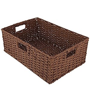 BESPORTBLE Rattan Storage Basket Water Hyacinth Storage Baskets Rectangular Wicker Baskets with Built- in Handles Natural Wicker Storage Basket Bins for Home Organization Coffee Shelf Organizer