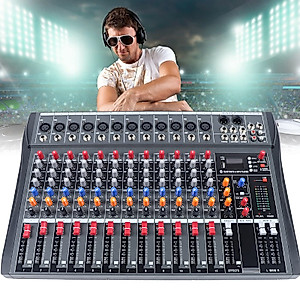 Professional Audio Mixer Sound Board Console,12 Channel Studio Audio Mixer,Bluetooth USB Live Studio Audio Mixing Power Mixing Amplifier Studio Audio DJ KTV Mixing Console USB Slot