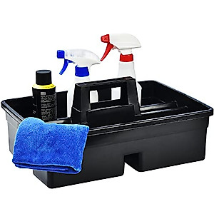3-Compartment Plastic Cleaning Caddy Basket – Stackable Large Commercial Quality Plastic Tool Organizer Bucket with Handle, Black