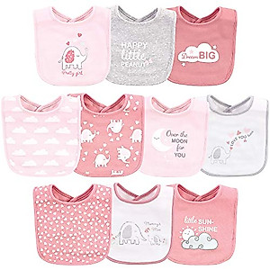 Luvable Friends Unisex Baby Interlock Cotton Drooler Bibs, Girl Basic Elephant, One Size