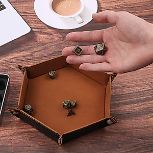 Yeking Metal DND Dice Set D&D, Brass DND Metal Dice with Metal Brass Box for Table Games Dungeons and Dragons D&D, Ancient Design Dice 7PCS of D20 D12 D10 D8 D6 D4 for Dungeons and Dragons TTRPG Games