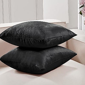 Deconovo Decorative Velvet Throw Pillow Covers for Couch 22x22 in Set of 2, Soft Square Black Cushion Cases for Sofa Living Room Bedroom Home Decor