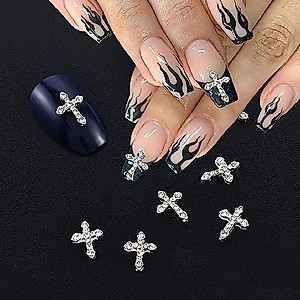 30Pcs Cross Nail Charm, Nail Rhinestones for Acrylic Nails, 3D Silver Gold Metal Alloy Crystals Cross Charms, Flatback Nail Diamonds, Nail Gems for Women Girls DIY Nail Art Nail Designs (Cross)