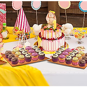 10 Wood Rectangle Trays Rustic Brown Wooden Look Serving Platters 10.75" x 15.75" Heavy Duty Disposable Paper Cardboard Tray for Dessert Cupcake Display Birthday Parties Weddings Table Decor & More