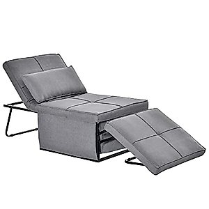 HOMCOM 4-in-1 Multi Function Folding Single Sofa Bed with Retractable Footrest, Convertible Sleeper with Adjustable Backrest for Living Room and Small Spaces, Grey