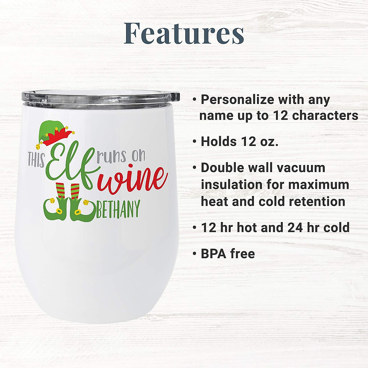 Let's Make Memories - Personalized Insulated Wine Tumbler for Christmas - Colorful and Whimsical Stainless Steel Container - Hot and Cold Beverages - Holds 12oz., 5"x4" - Let's Get LIT!