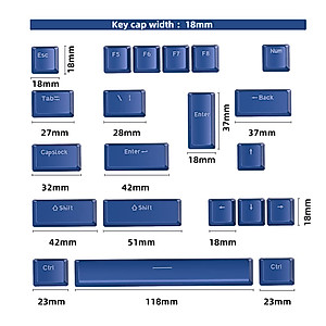 Double Shot Keycap 21-Keys Light Transmitting for General Mechanical Keyboards, Non-Slip Wear-Resistant Enlish(US) Layout (Blue)