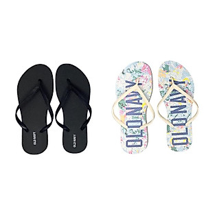 Old Navy Women Beach Summer Casual Flip Flop Sandals (11 Majestic Logo & Black Flip Flops) with Dust Cover