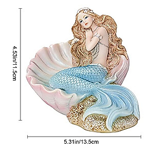 Blue Mermaid Figurines Resin Mermaid with Shell Sculpture Mediterranean Princess Ornaments Home Office Desktop Bookshelf Mermaid Collectible Figurines Crafts Fish Tank Aquarium Decoration