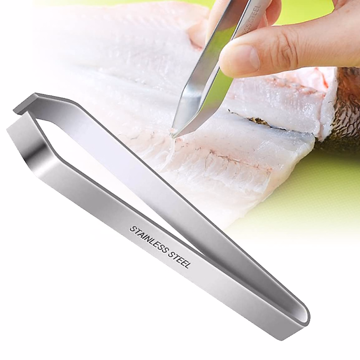 Fish Bone Tweezers - 2PCS Kitchen Tweezers Stainless Steel Flat and Slant Cooking Tweezers Precision Chef Tweezers Meat Hair Remover Tool for Cooking Kitchen, Suitable for Salmon Deboning