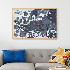 Pop Chart | Football Clubs of Europe | 36" x 24" Large Wall Art | Soccer Poster Featuring Over 1000 Clubs on a Massive Map | Sports Wall Decor for Living Room, Bedroom, and Man Cave