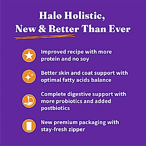 Halo Purely for Pets Holistic Dog Food, Complete Digestive Health Grain Free Cage-Free Chicken and Sweet Potato Recipe, Dry Dog Food Bag, Senior Formula, 3.5-lb Bag