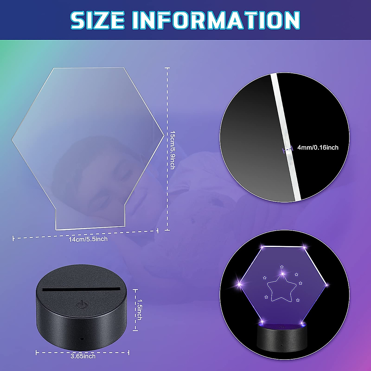 4 Set 3D Night Light LED Lamp Base with Clear Acrylic Sheets Remote Controls and Charging Cables Adjustable 16 Colors 4 Modes for Child Room Bar(Hexagon Style)